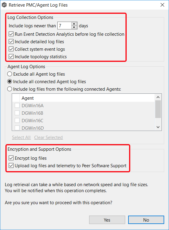 Upload PMC and Agent logs to Peer Software Support